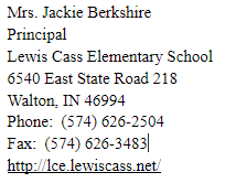 Principal’s Message – Lewis Cass Elementary School
